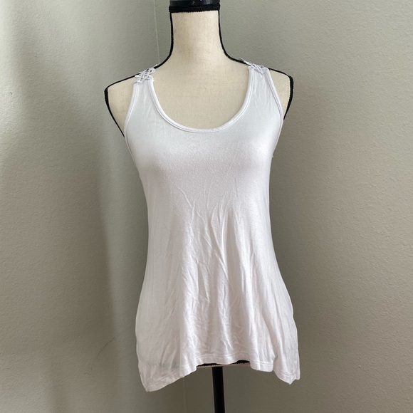 Cache | Tops | Cache White Tank Top Crochet Back Racer Small | Poshmark